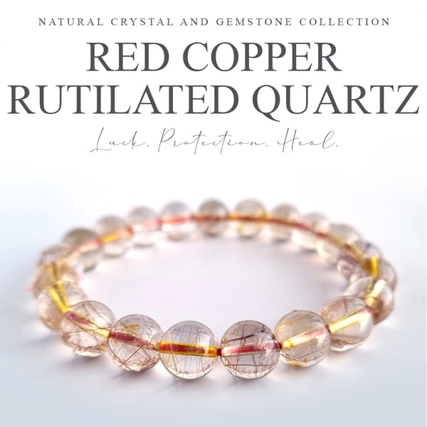 Red copper rutilated quartz crystal bracelet. Genuine natural and unhe ...