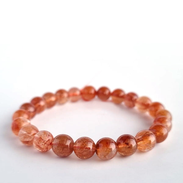 Red copper rutilated quartz crystal bracelet. Genuine natural and unhe ...
