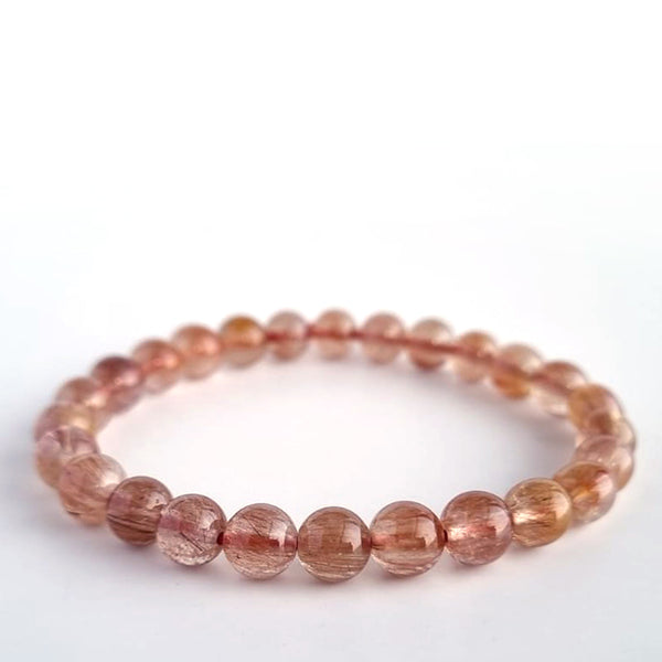 Red copper rutilated quartz crystal bracelet. Genuine natural and unhe ...